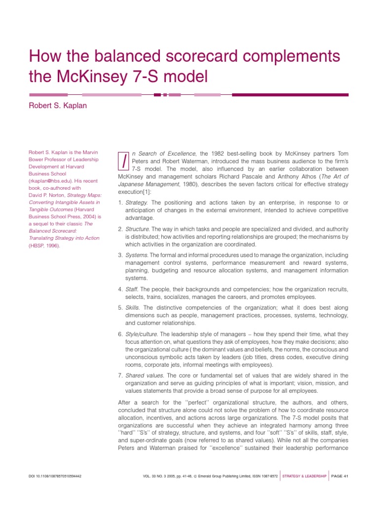 How The Balanced Scorecard Complements The McKinsey 7 S Model PDF | PDF ...