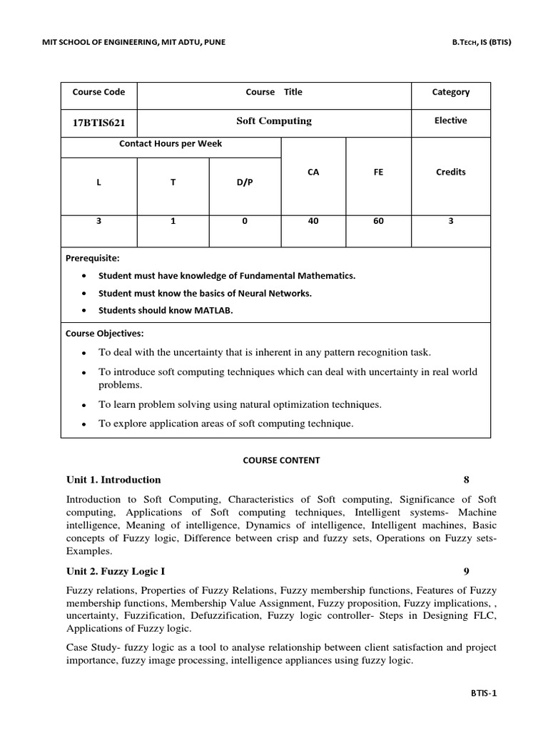 Revised - U - Syllabus Soft Computing19-20 | PDF | Fuzzy Logic | Cluster Analysis