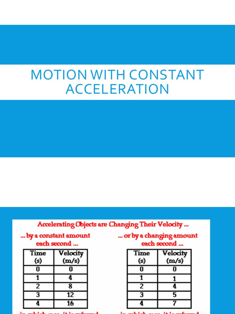 Motion With Constant Acceleration PPT | PDF | Kinematics | Acceleration