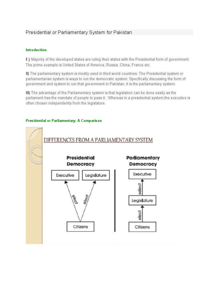 Presidential or Parliamentary System For Pakistan | PDF