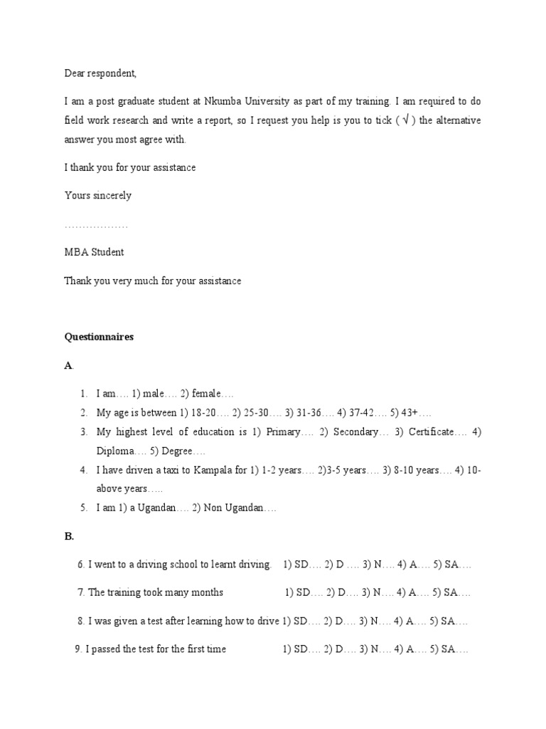 QUESTIONNAIRE | PDF | Transport