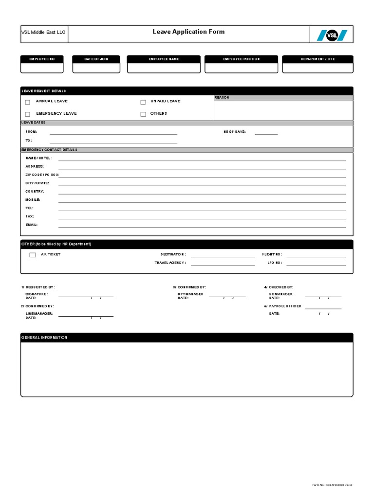 303-SFD-0002 Rev.0-Leave Application Form | PDF