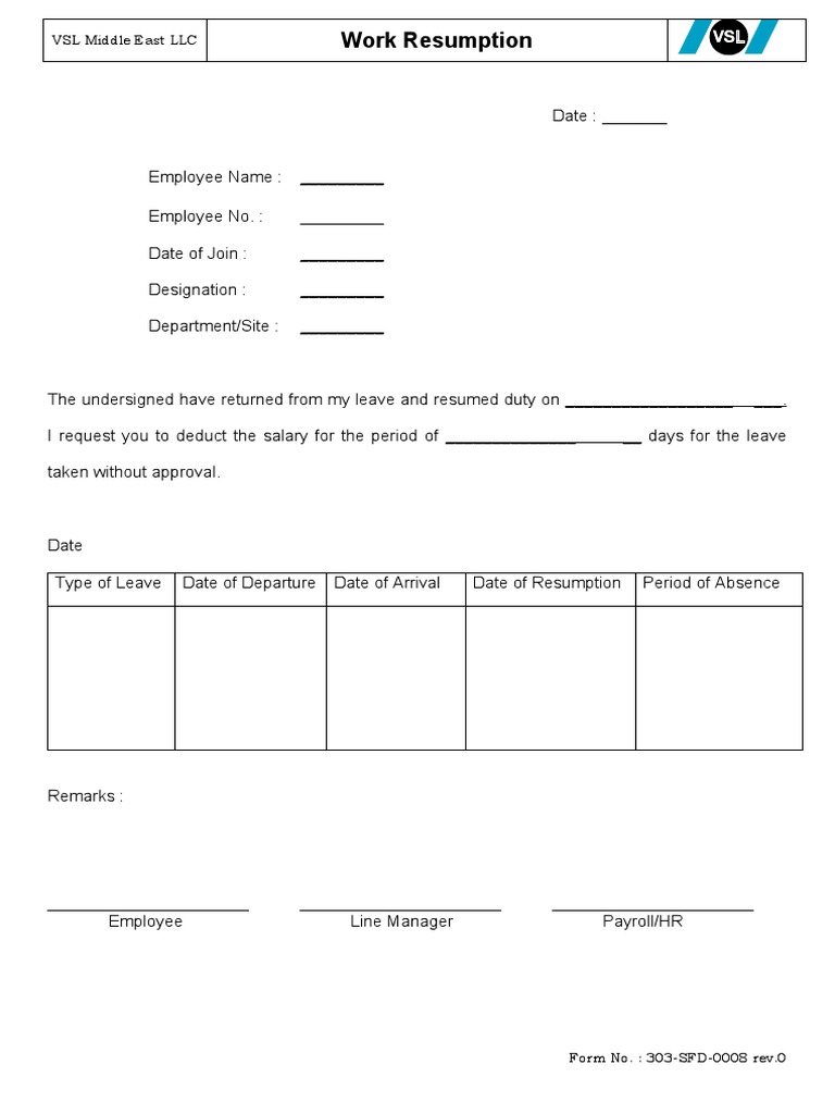 303-SFD-0008 Rev.0-Work Resumption | PDF | Career & Growth | Business