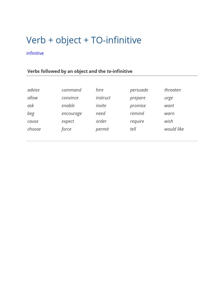 Verb Object To-Infinitive | PDF