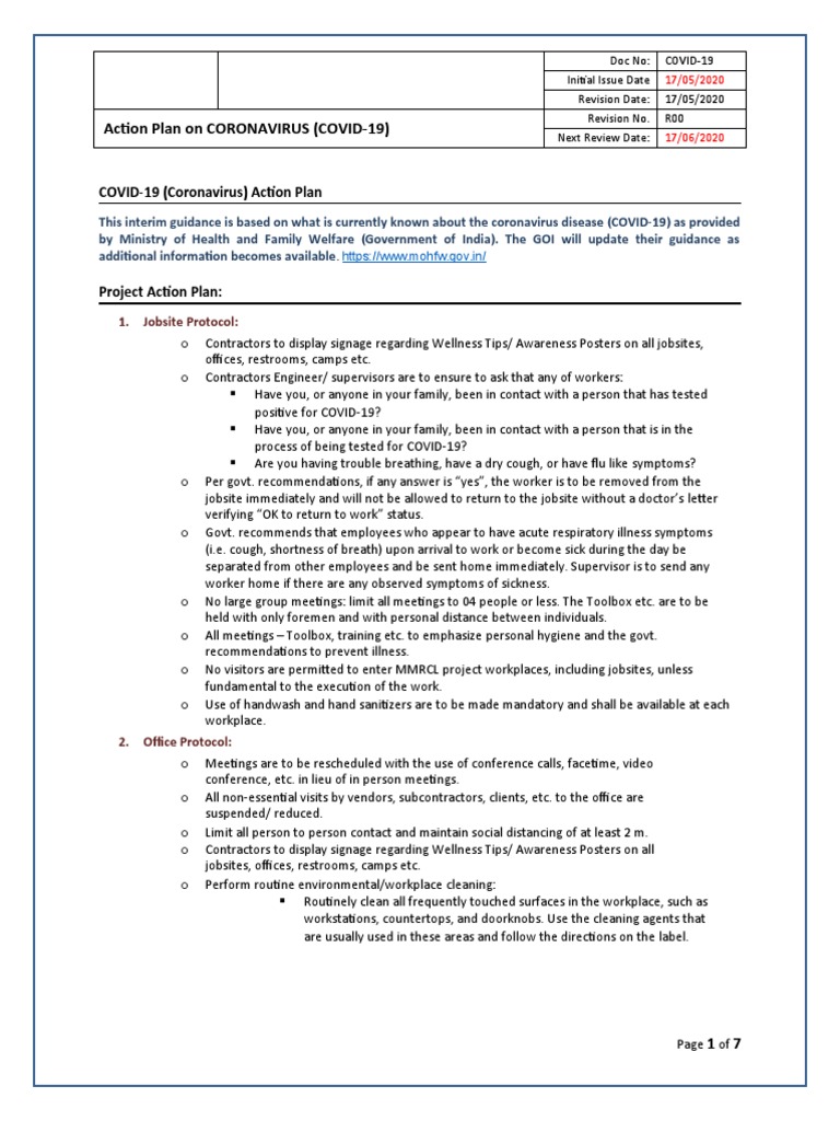 COVID-19 (Coronavirus) Action Plan | PDF | Public Health | Health Sciences