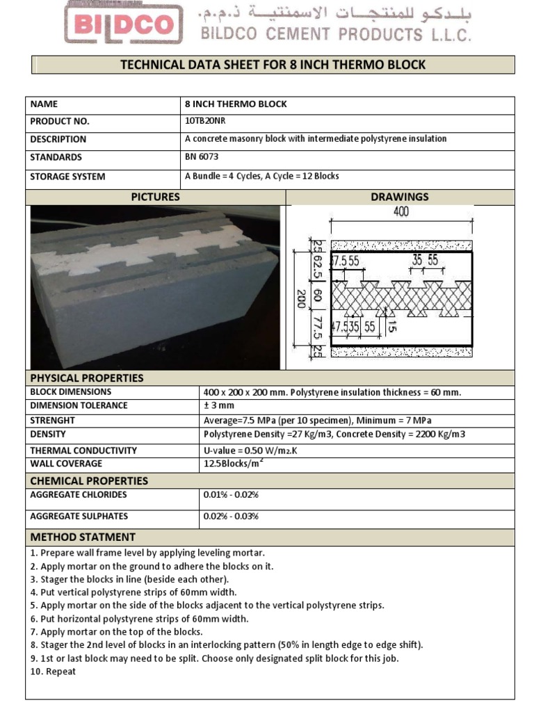 Technical Data Sheet For 8 Inch Thermo Block: Pictures Drawings | PDF