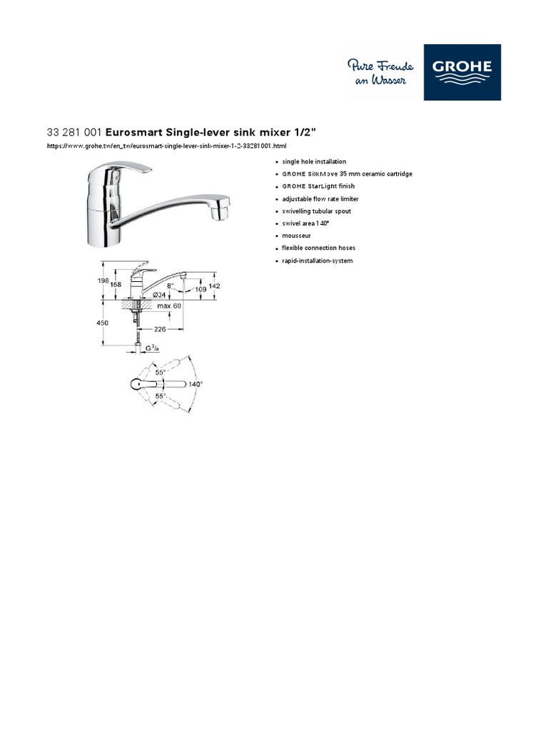 GROHE Specification Sheet 33281001 | PDF