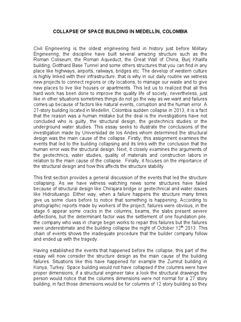 Collapse of Space Building in Medellín, Colombia | PDF | Column ...