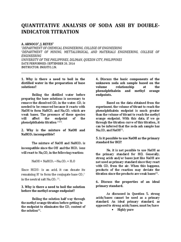 Quantitative Analysis of Soda Ash by Double-Indicator Titration | PDF ...