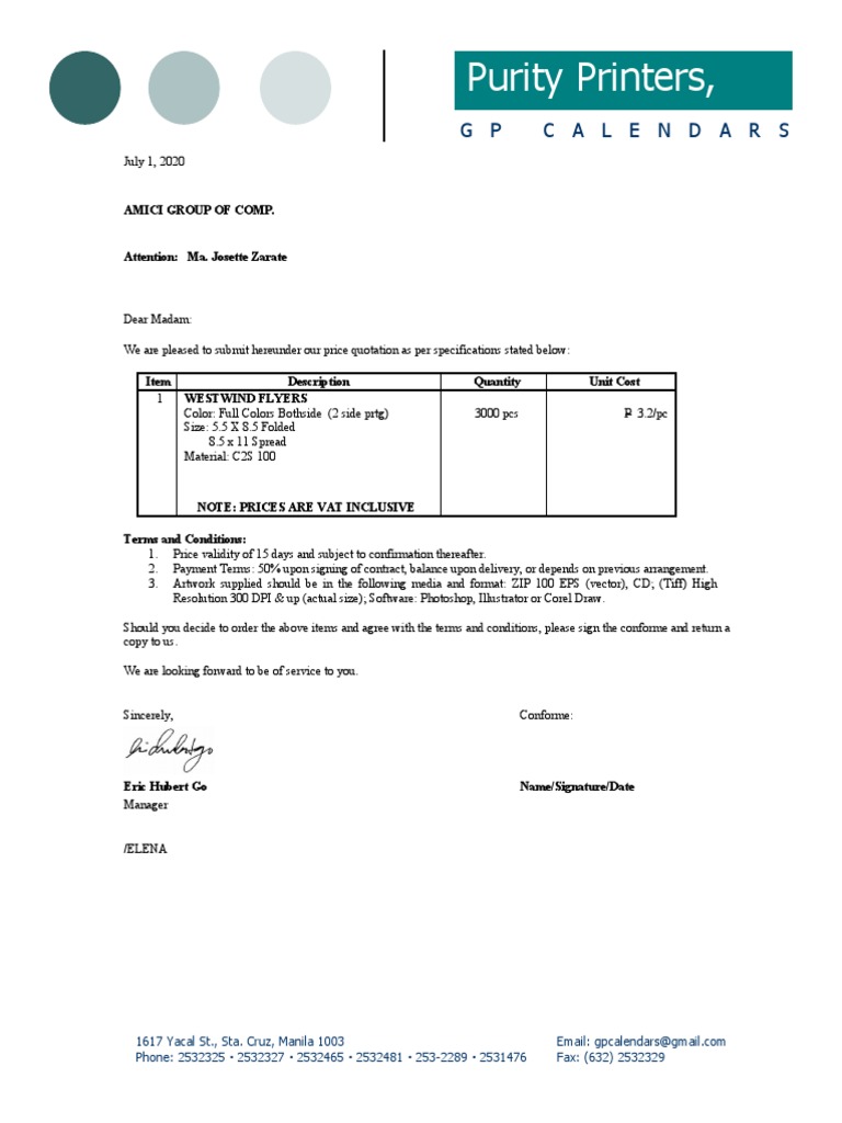 Purity Printers, Inc.: GP Calendars | PDF