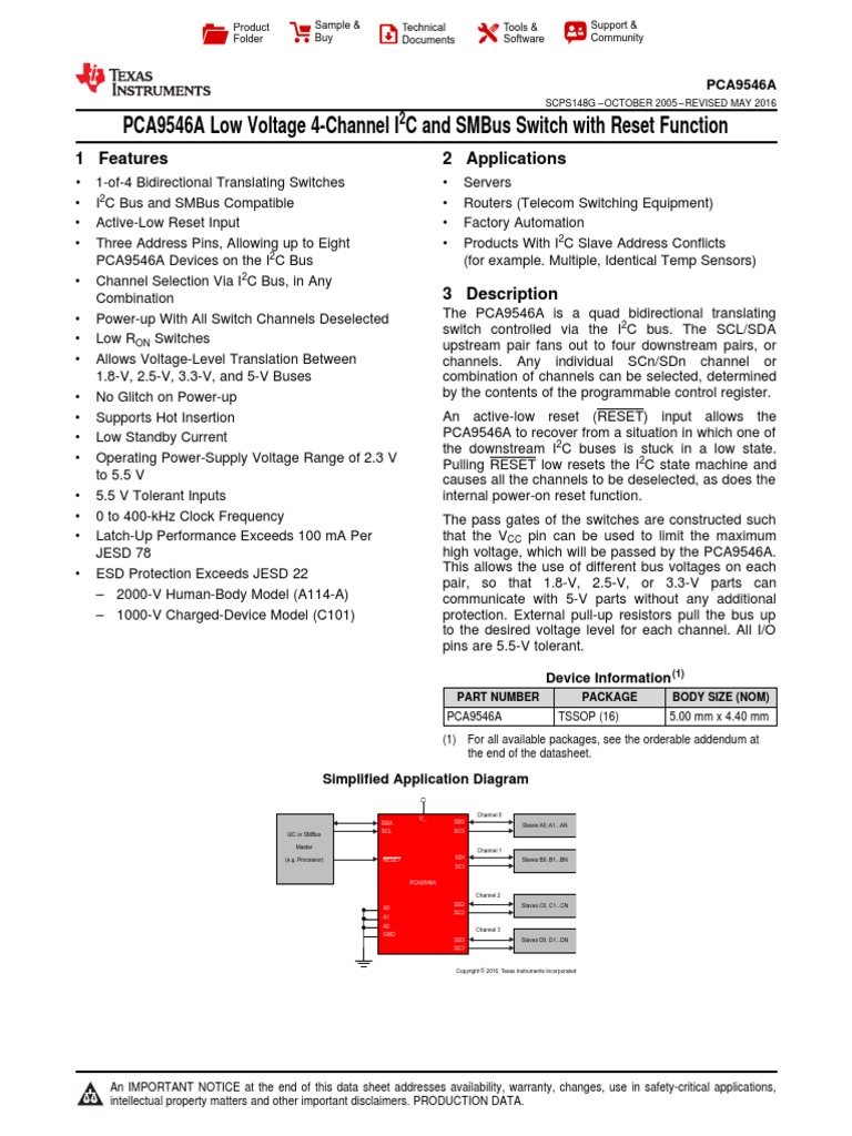 I2C Switch Pca9546a | PDF | Electrostatic Discharge | Manufactured Goods