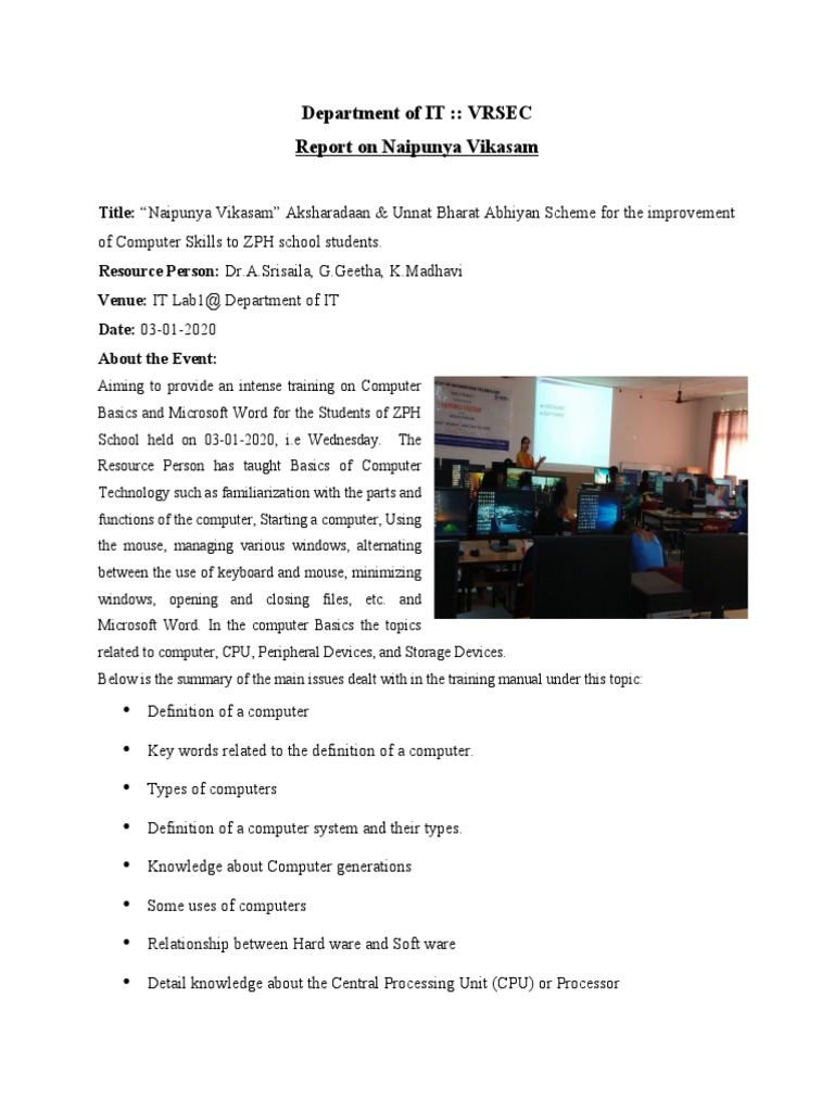 Department of IT:: VRSEC Report On Naipunya Vikasam | PDF | Microsoft ...