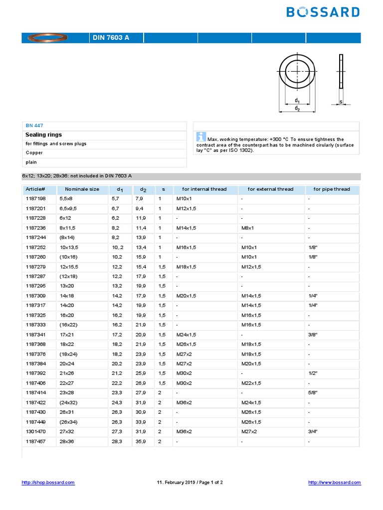 DIN 7603 A: Sealing Rings | PDF | Machines | Mechanical Engineering