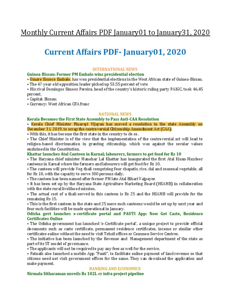 Current Affairs - January | PDF | Special Drawing Rights | Sunscreen