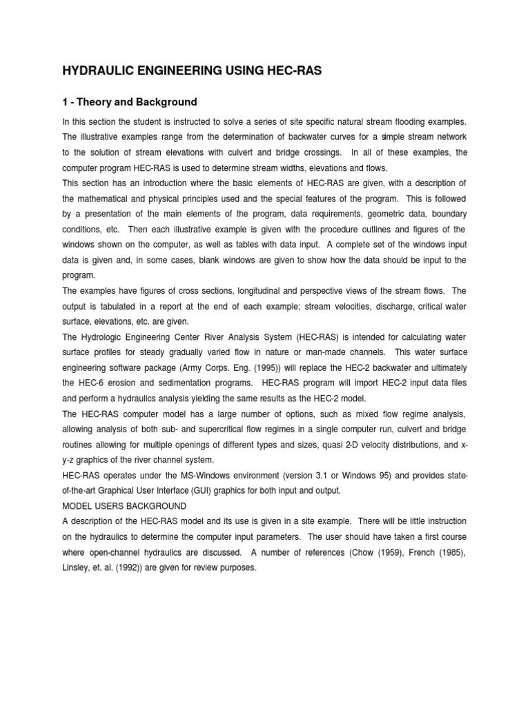 Hydraulic Engineering Using Hec-Ras: 1 - Theory and Background | PDF