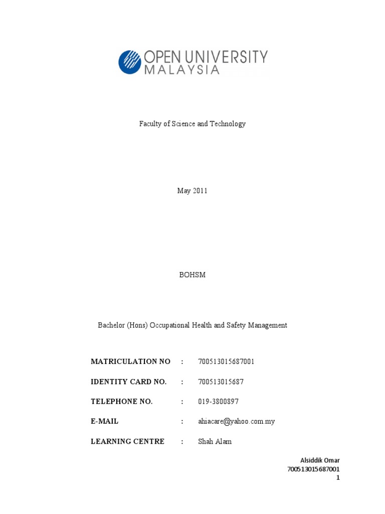 Faculty of Science and Technology: Matriculation No: Identity Card No ...
