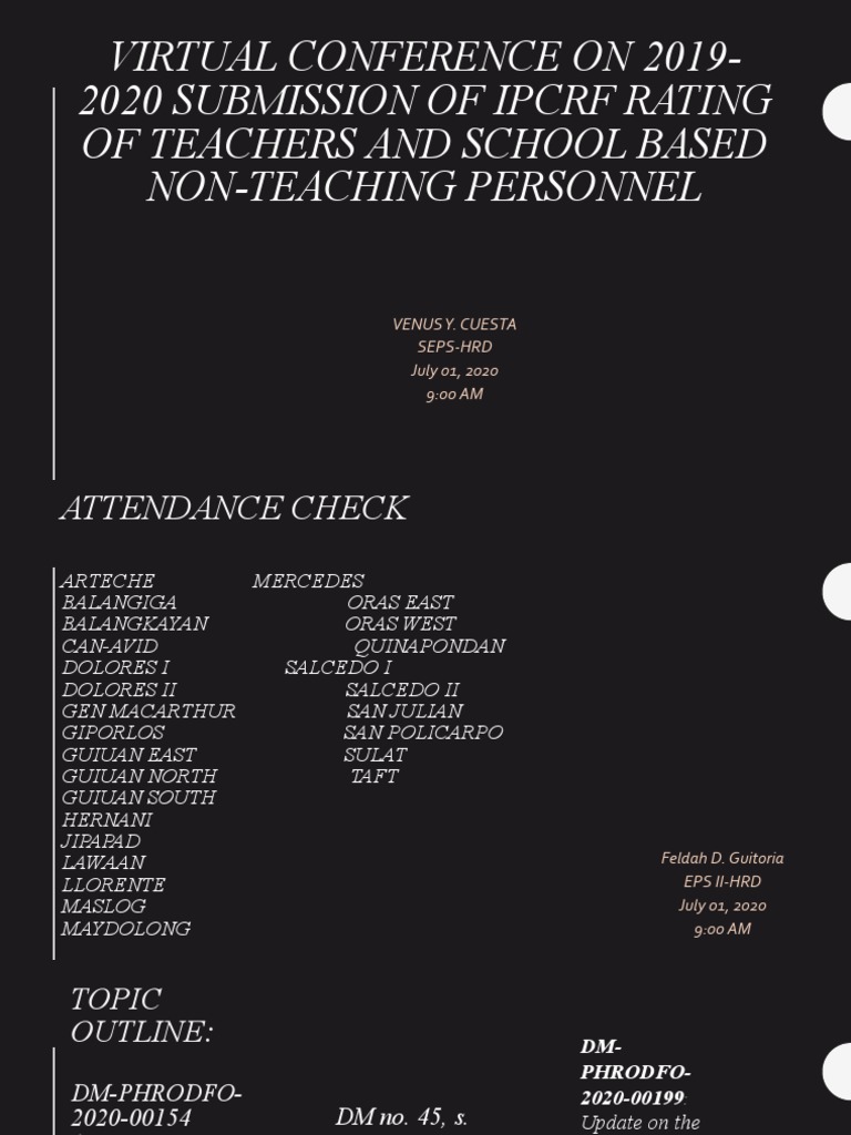 Virtual Conference On 2019-2020 Submission of Ipcrf Rating of Teachers ...