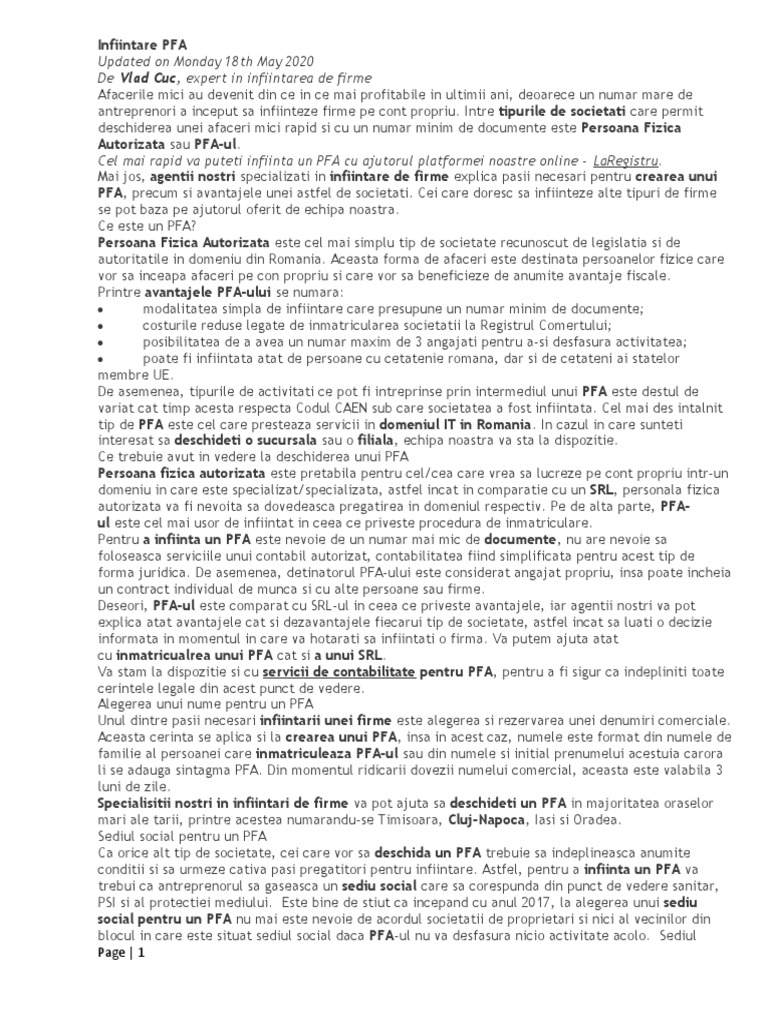 Infiintare Pfa | PDF
