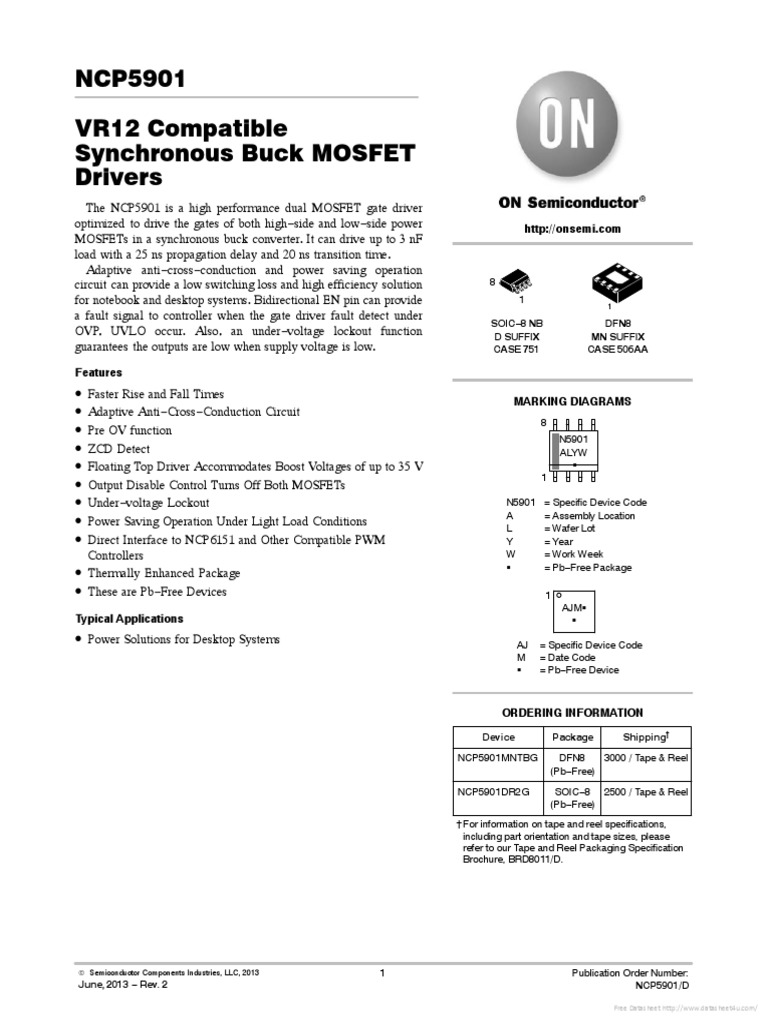 NCP5901 VR12 Compatible Synchronous Buck MOSFET Drivers: Soic 8 NB D ...