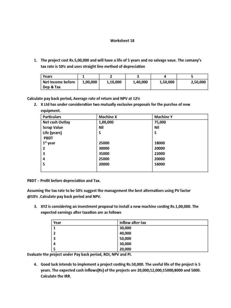Worksheet 18 | PDF | Net Present Value | Depreciation