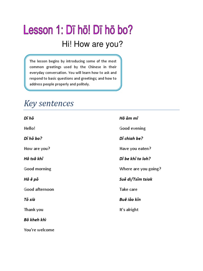 Fookien Lesson 1 Greetings Di Ho | PDF | Linguistic Typology | Symbols