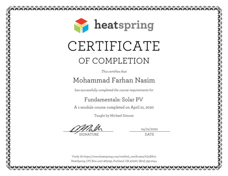 Solar PV Completion Certificate | PDF