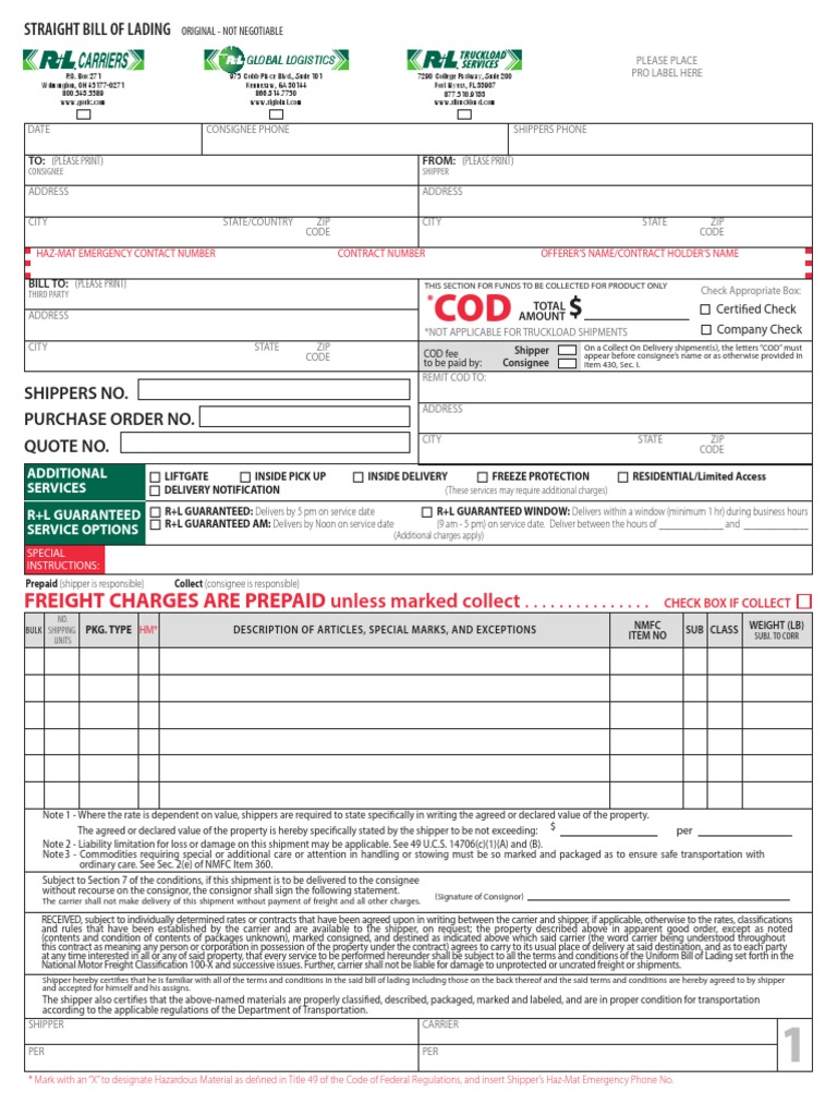 Freight Charges Are Prepaid: Unless Marked Collect ...