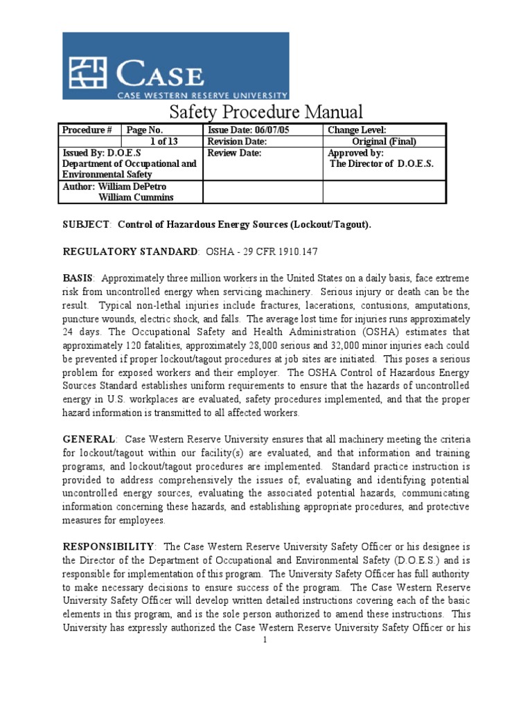 Safety Procedure Manual | PDF | Safety | Energy And Resource