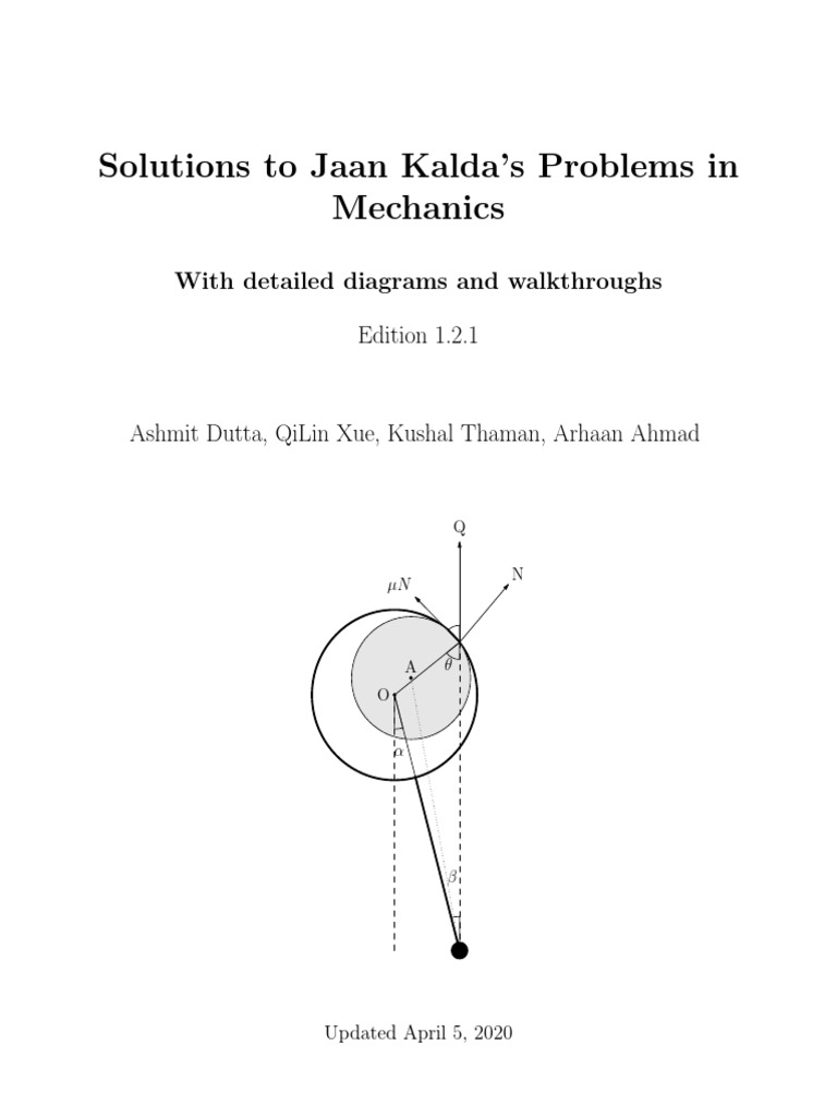 Solutions To Jaan Kalda's Problems in Mechanics: With Detailed Diagrams ...