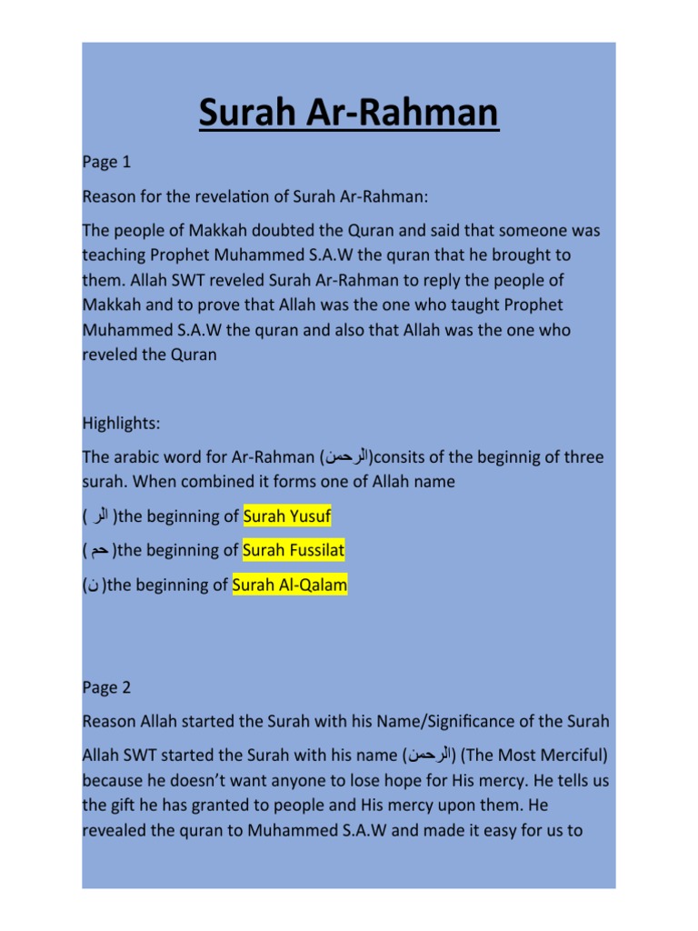 Surah-Ar Rahman | PDF