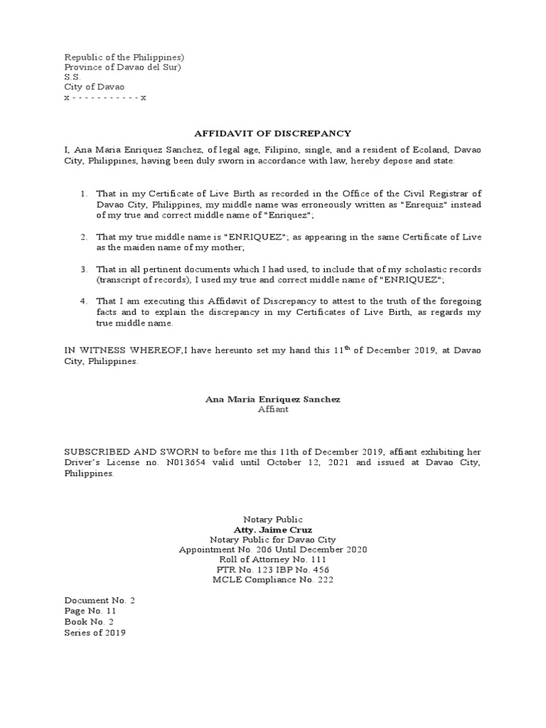 Affidavit of Discrepancy | PDF