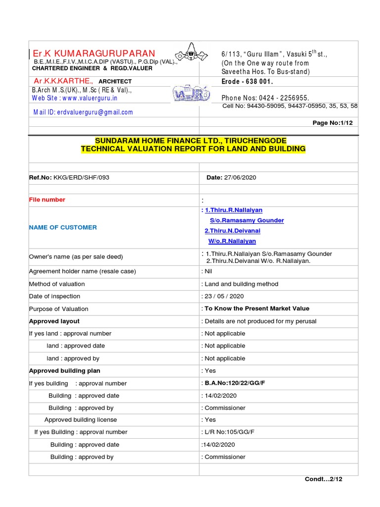 Land & Building Valuation Report | PDF | Real Estate Appraisal | Real ...