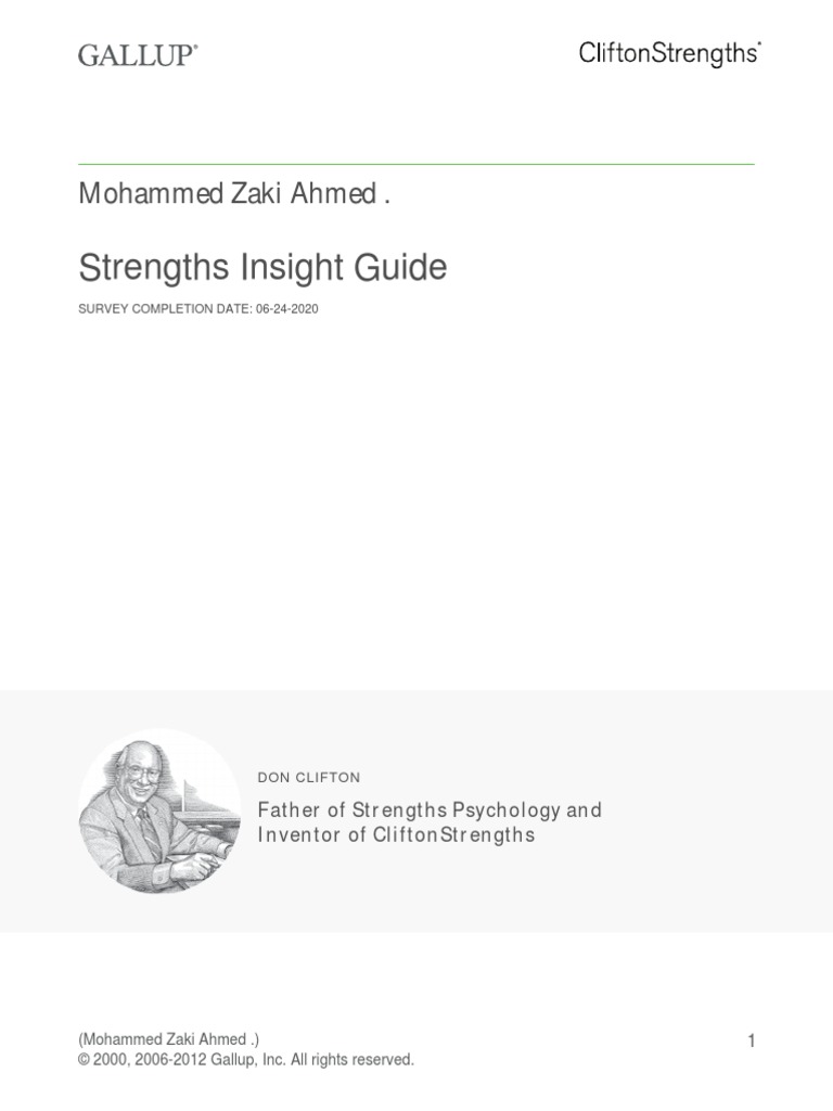 Strengths Insight Guide: Mohammed Zaki Ahmed | PDF | Insight | Goal