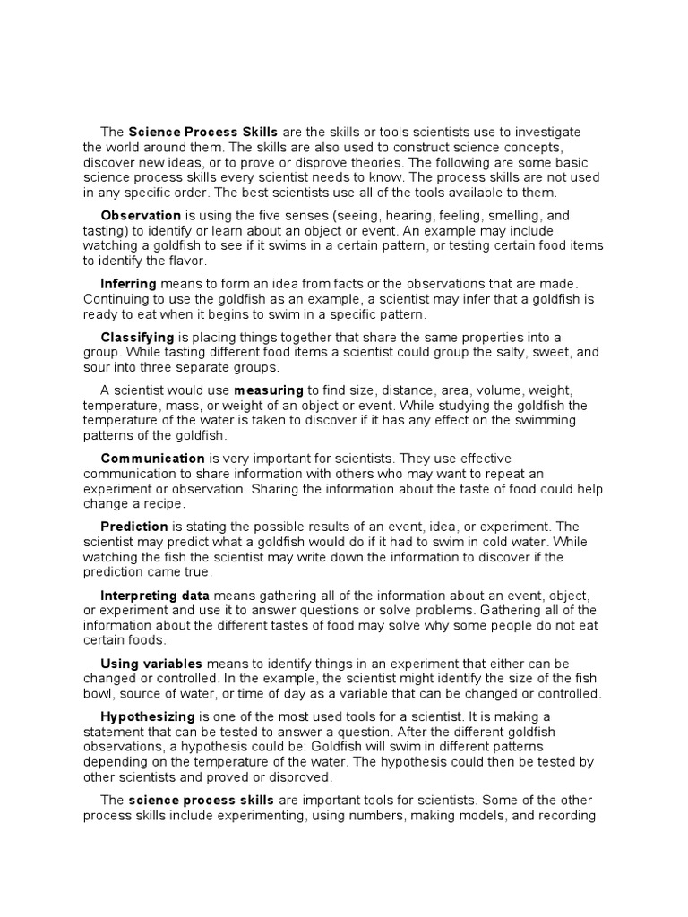 Science Process Skills Questions | PDF | Scientific Method | Experiment