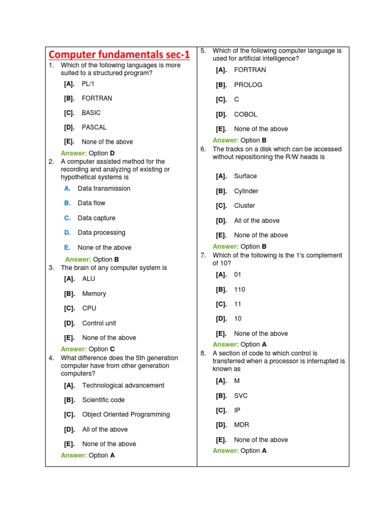 Indiabix Computer Fundamental Section 1-6 | PDF | Computer Data Storage ...