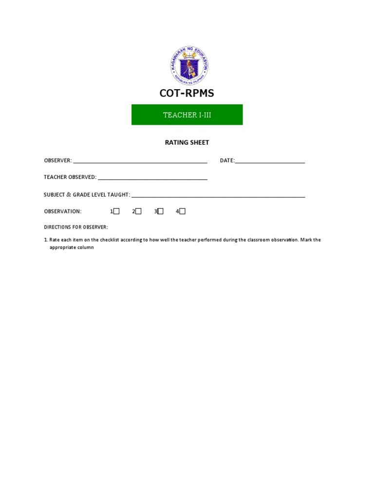 COT - Rating Sheet Form | PDF