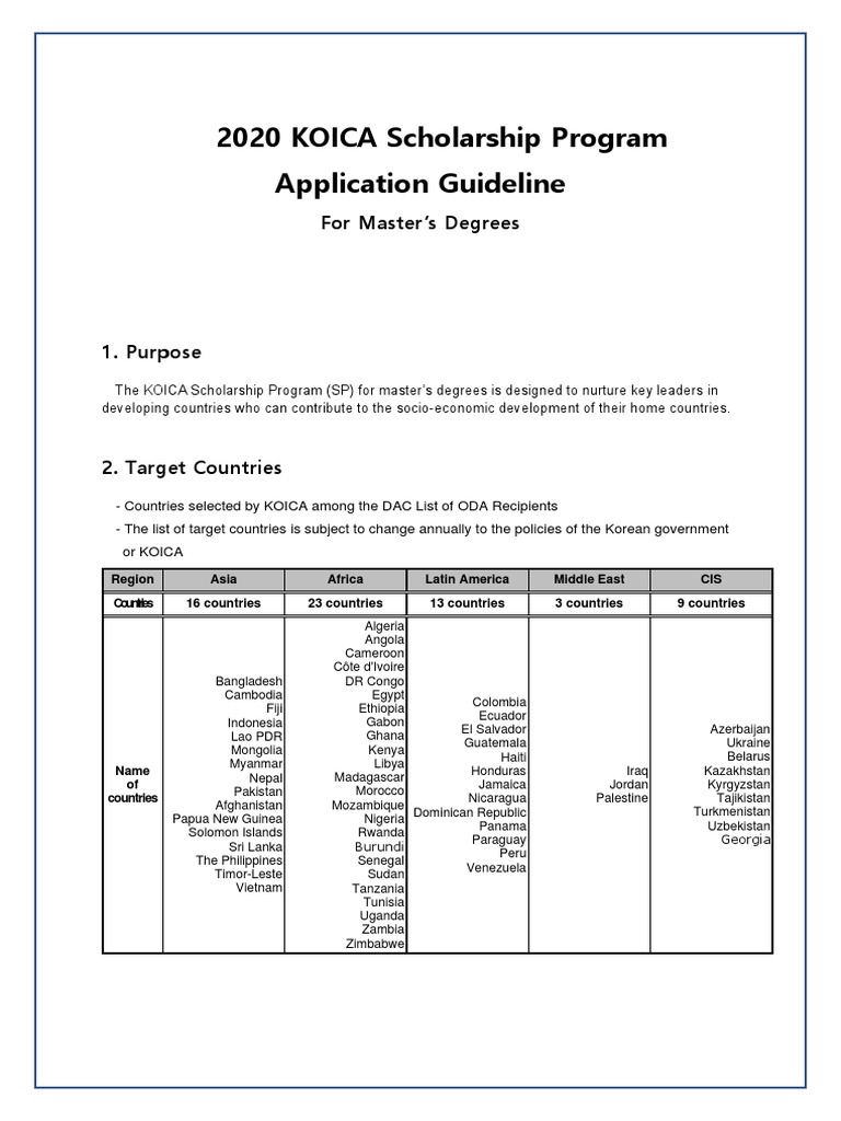 KOICA Senegal Office Application Guideline For Scholarship Program 2020 | PDF | Expense | Interview