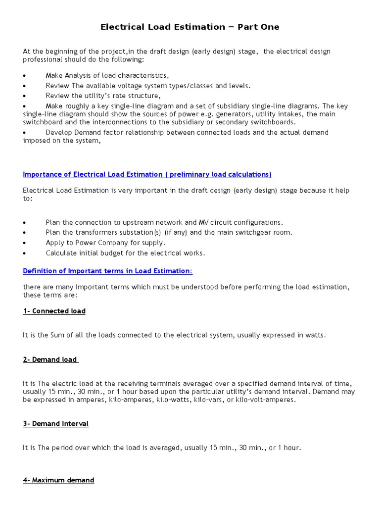 Electrical Load Estimation | PDF | Electrical Substation | Transformer