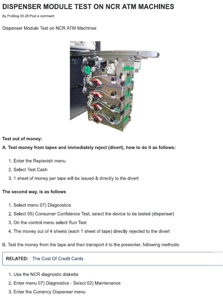 NCR Dispenser Modules Test | PDF