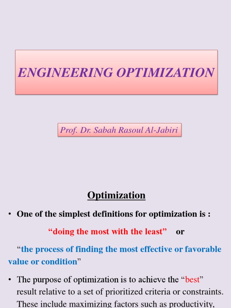 Engineering Optimization: Prof. Dr. Sabah Rasoul Al-Jabiri | PDF ...