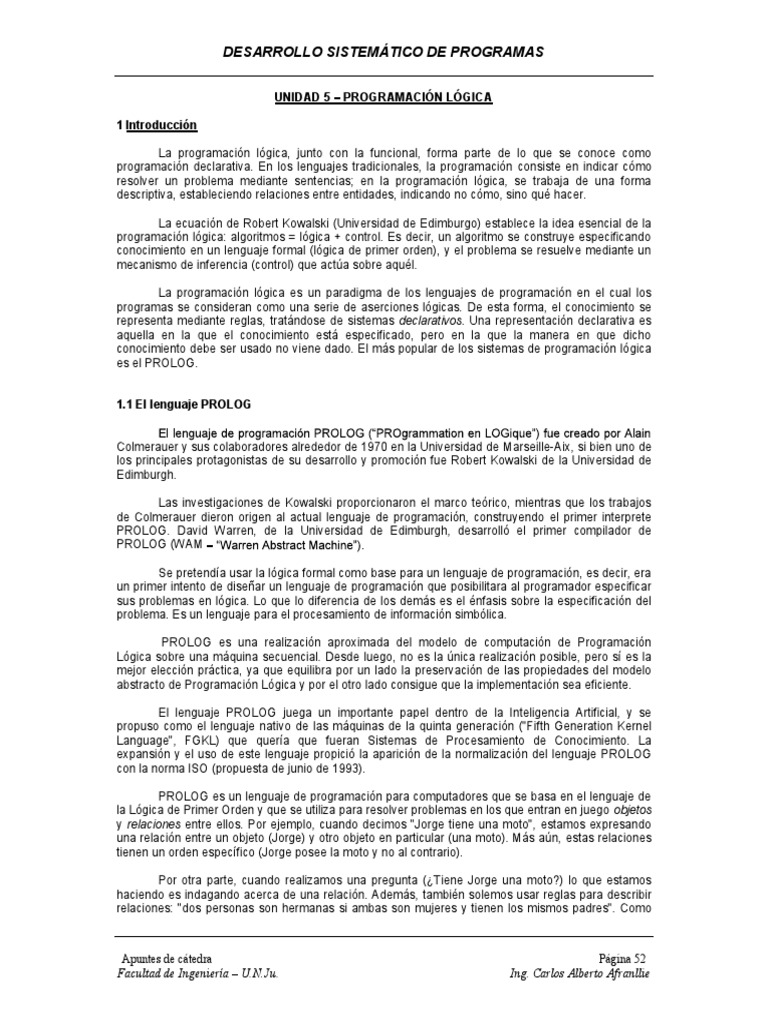 Introducción a la Programación Lógica en PROLOG | PDF | Lenguaje de ...
