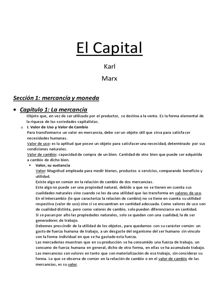El Capital Resumen Cap 1 2 3 | PDF | Bienes | Dinero