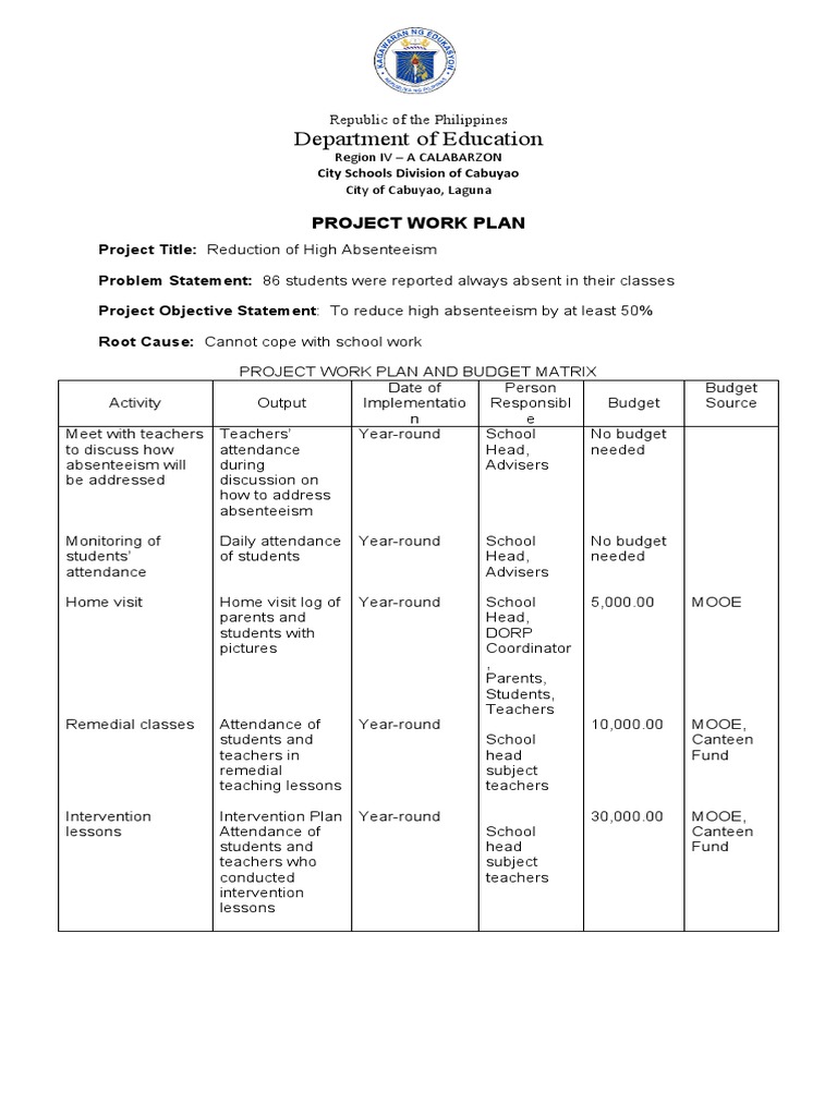 Department of Education: Project Work Plan | PDF | Behavior ...