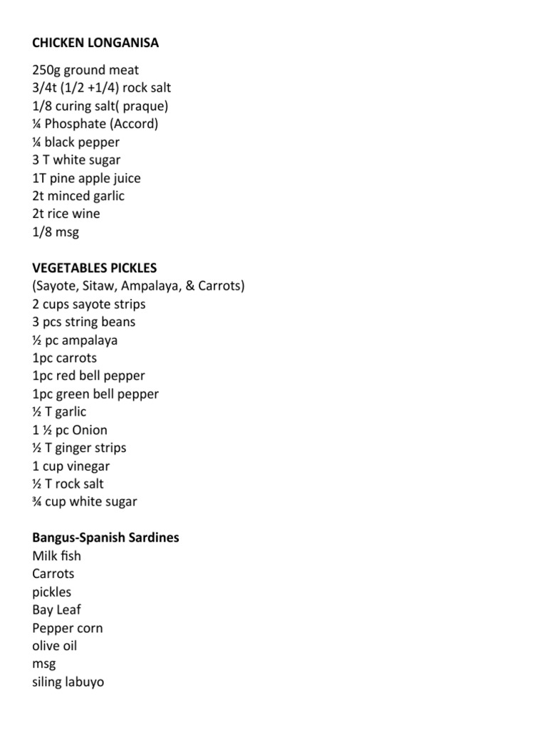 Chicken Longanisa and Sardines Recipes | PDF | Pickling | Pressure Cooking