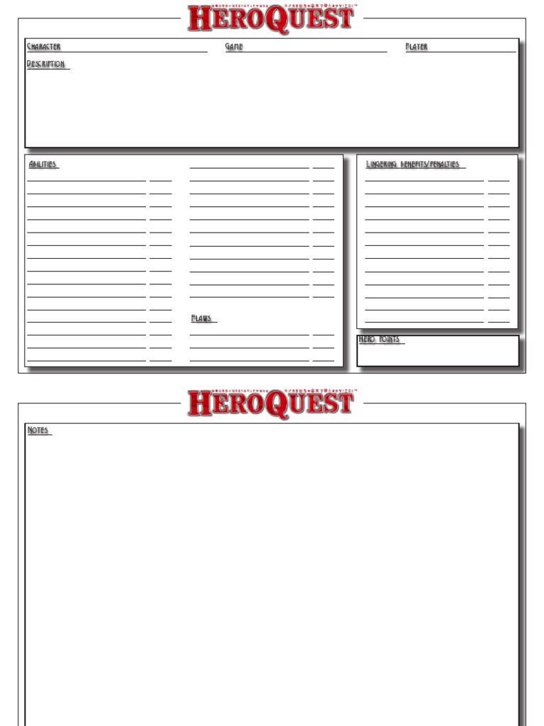 HeroQuest - Character Sheet 3 PDF | PDF