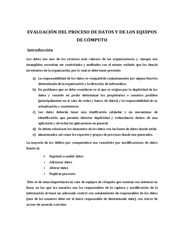 Evaluación Del Proceso de Datos y de Los Equipos de Cómputo | PDF ...
