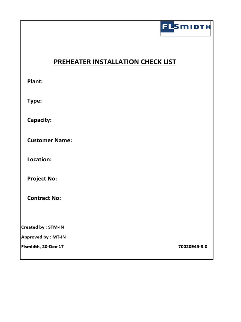 Preheater Installation Check List: Plant | PDF | Pipe (Fluid Conveyance ...