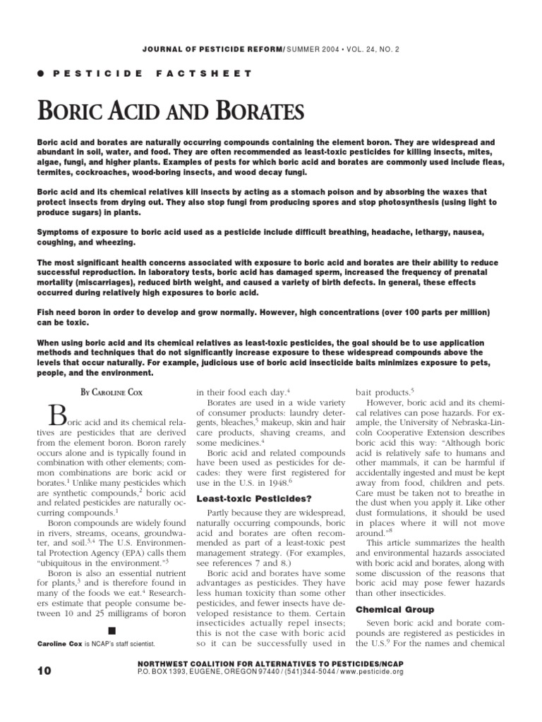 Boric Acid Pdf Boron Pesticide