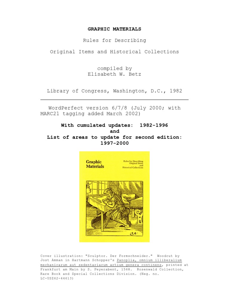 Graphic Materials - Rules For Describing Original Items in Historical ...