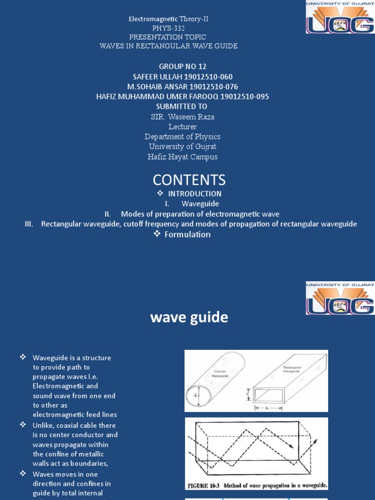 Electromagnetic Theory-II PHYS-332 Presentation Topic Waves in Rectangular Wave Guide | PDF ...